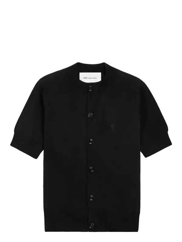 AMI Paris Merino Wool Short Sleeve Cardigan - Black