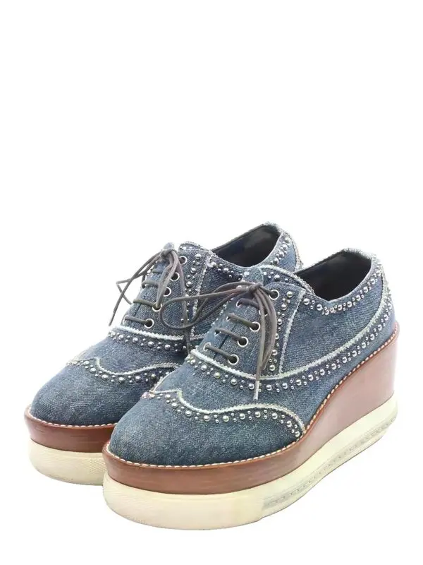 Miu Miu Stud-embellished Denim Platform Sneakers - Blue