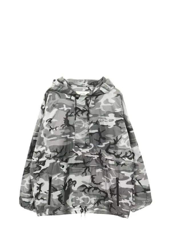 Celine Camouflage Logo-print Hoodie - Grey