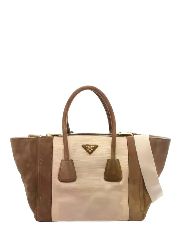 Prada Canvas And Suede Tote Bag - Neutrals