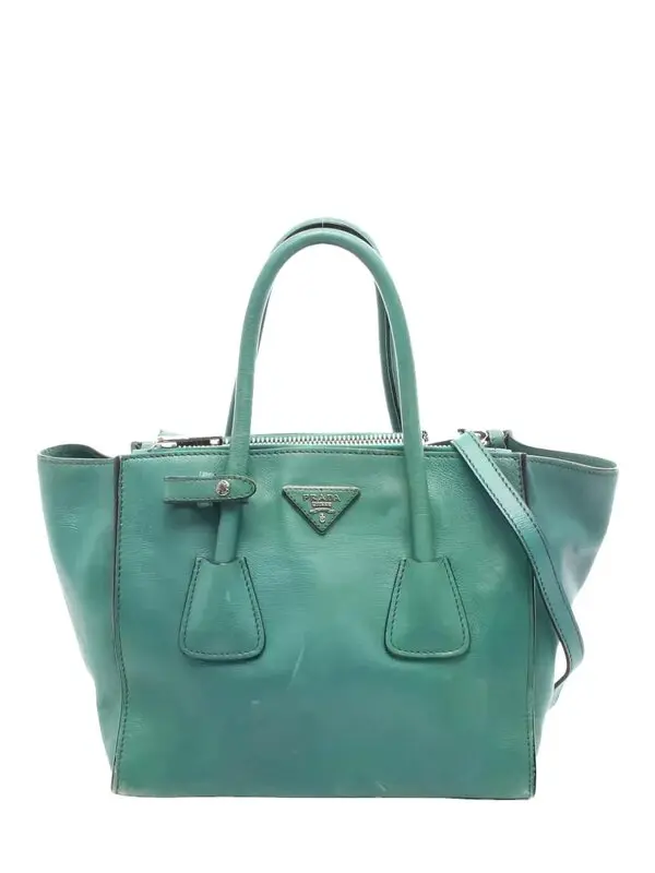 Prada 2000s Glace Calf Leather Tote Bag - Green
