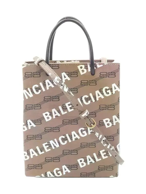 Balenciaga 2010s Bb Monogram Leather Tote Bag - Neutrals