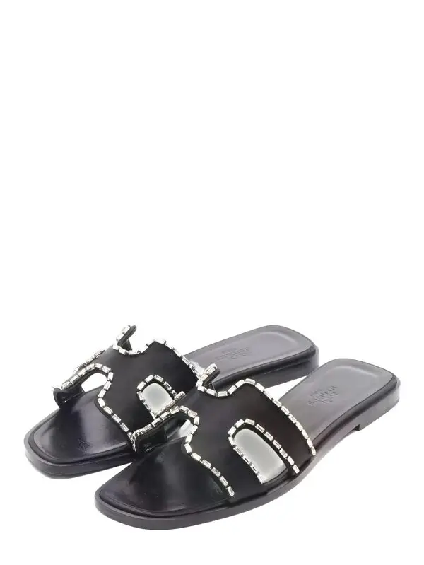Hermès 2010s Oran Rhinestone Sandals - Black
