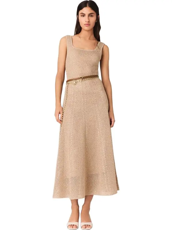 Maje Rhinestone Knit Midi Dress - Nude