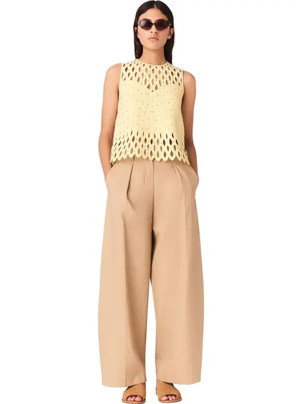 Maje Crochet Rhinestone Top - Pale Yellow