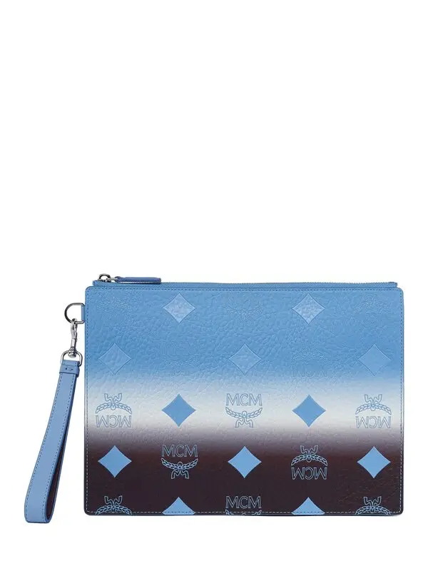Mcm Aren Wristlet Pouch In Gradation Visetos - Della Robbia Blue