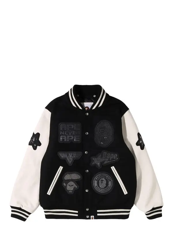 SWAROVSKI A Bathing Ape® Shark Hooded Varsity Jacket - Black