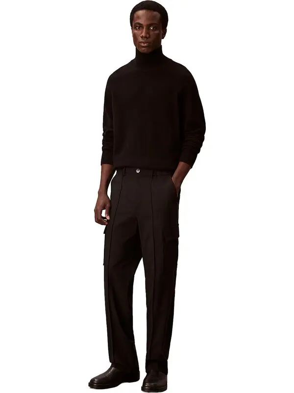 Calvin Klein Straight Bengaline Wool Blend Cargo Pants - Black
