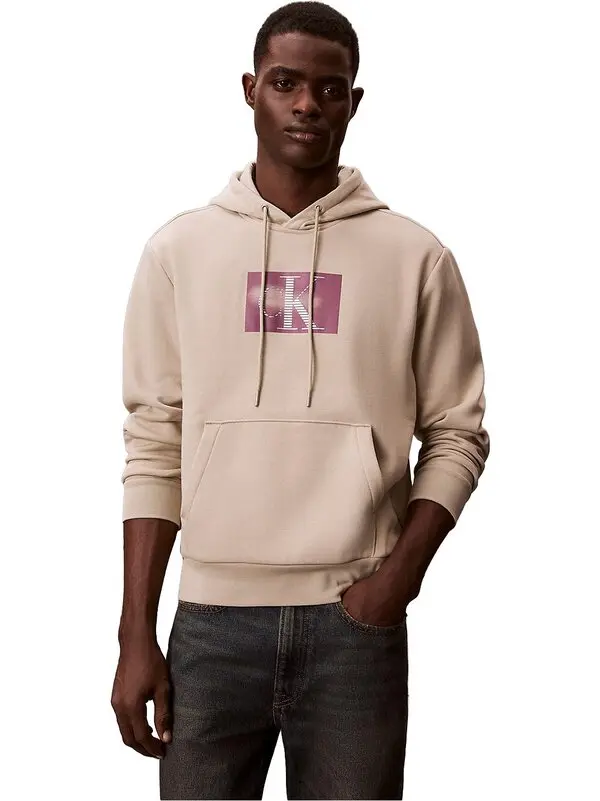 Calvin Klein Fleece Metallic Monogram Graphic Hoodie - Ancient Marble