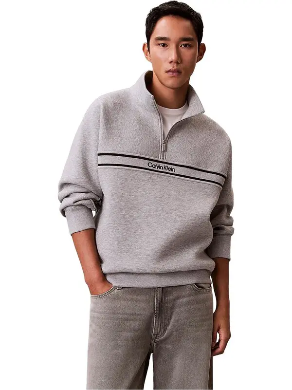 Calvin Klein Spacer Relaxed Quarter-zip Sweatshirt - Heroic Grey Htr