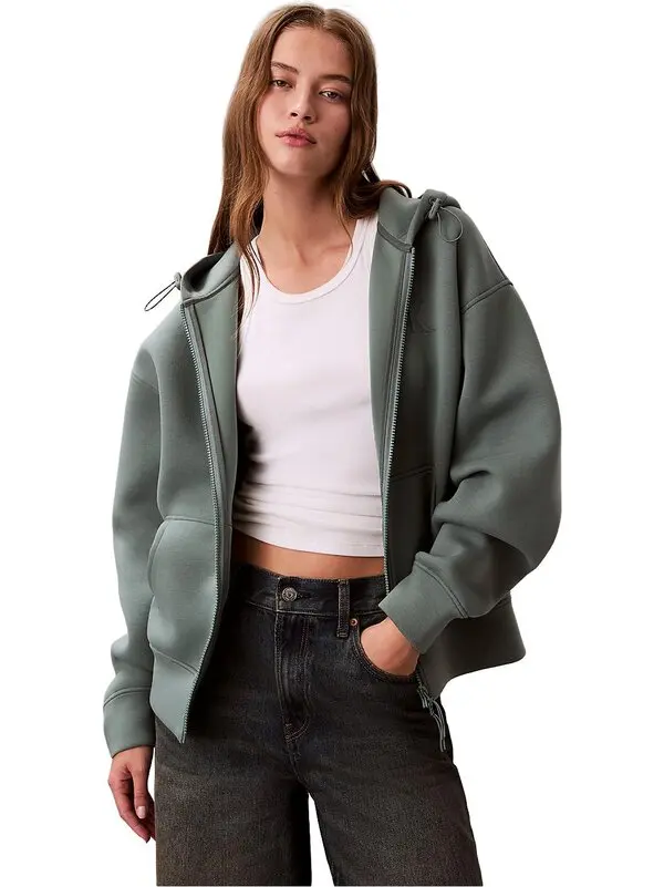 Calvin Klein Relaxed Cropped Zip Hoodie - Autumn Green