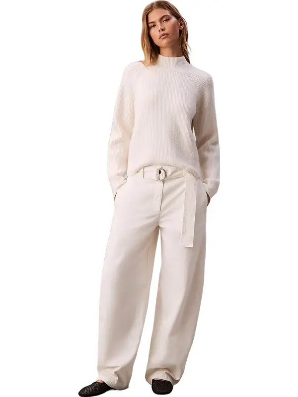 Calvin Klein Cotton Belted Pants - White Greige