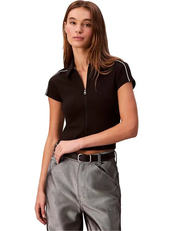 Calvin Klein Tech Knit Cropped Polo - Black