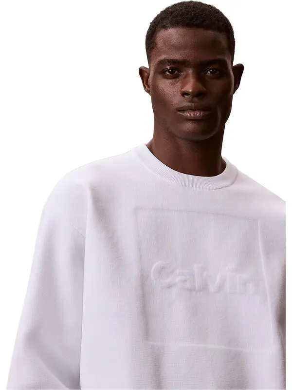 Calvin Klein Textured Logo Graphic Relaxed Sweater - Brilliant White