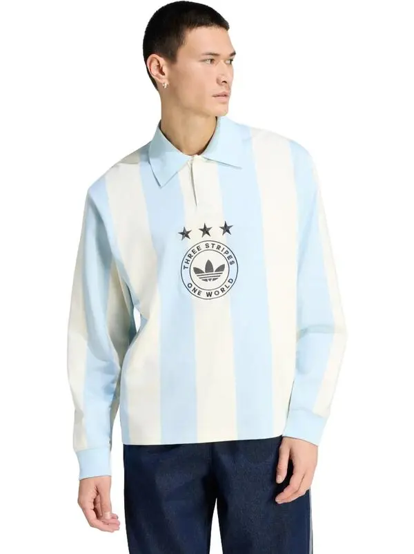 Adidas Originals Graphic Long Sleeve Polo Shirt Ice Blue - Ice Blue / Cream White