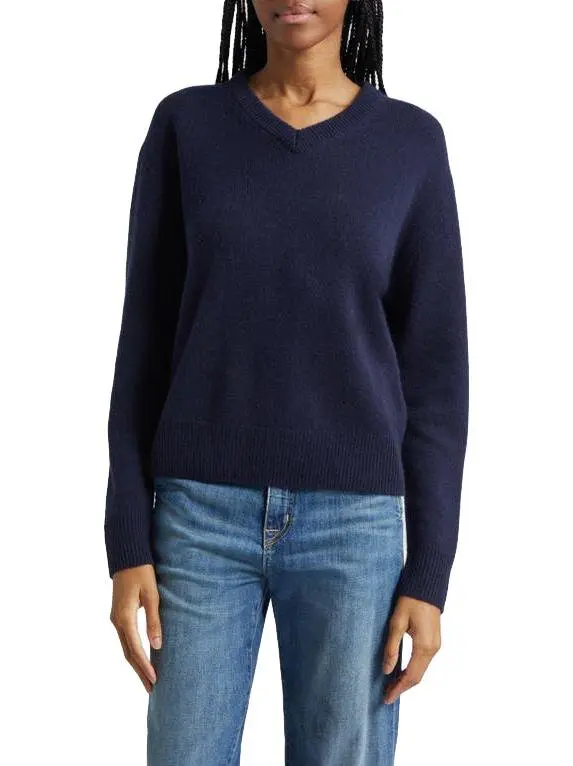 SPORTY & RICH Src Monogram Cashmere & Wool V-neck Sweater - Dark Navy