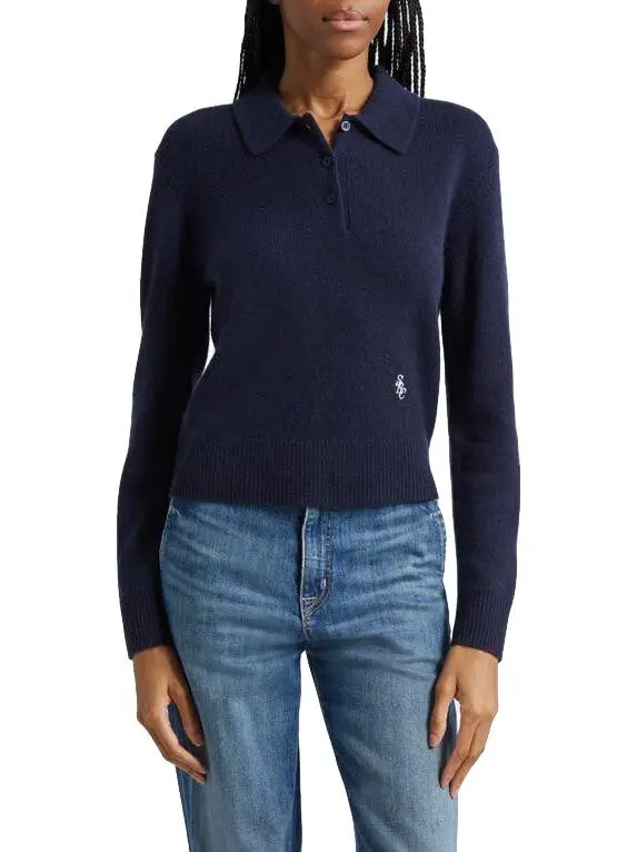 SPORTY & RICH Cashmere And Wool Polo Sweater - Dark Navy