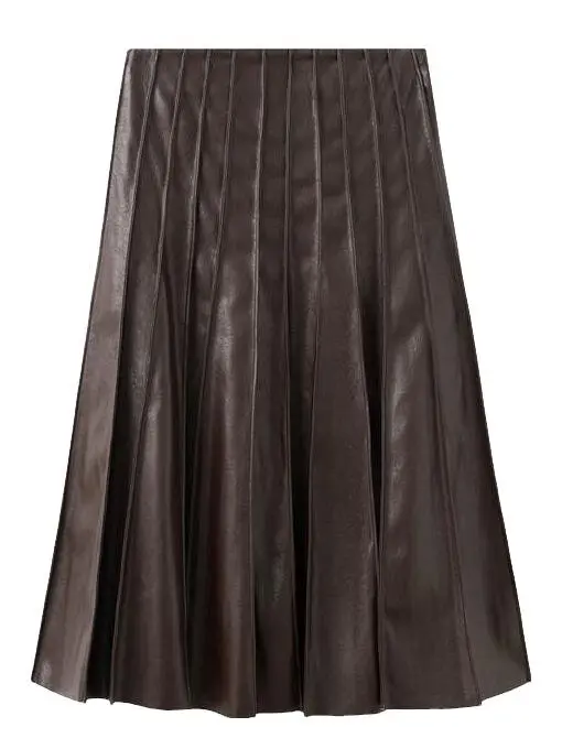 Mango Dalia Pleated Faux Leather Midi Skirt - Brown