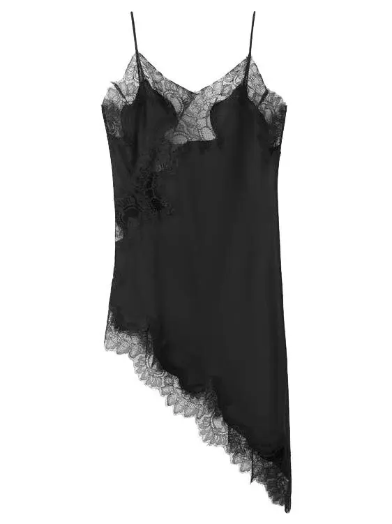 Mango Lace Asymmetric Camisole Dress - Black