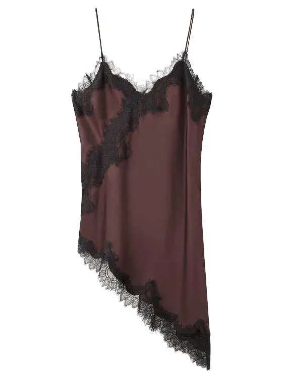 Mango Lace Asymmetric Camisole Dress - Burgundy