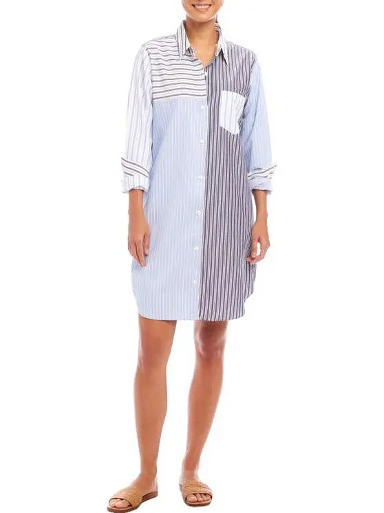 Karen Kane Mixed Stripe Shirt Dress - Blue Stripe