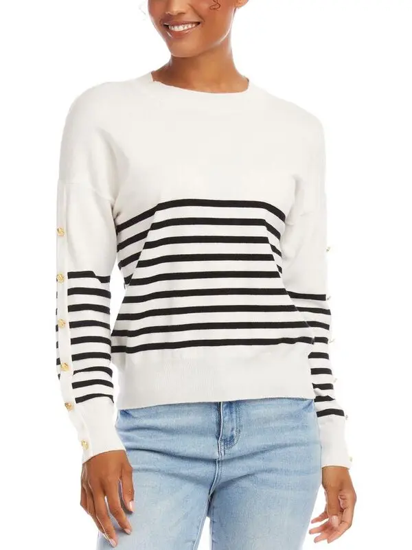 Karen Kane Striped Button Detail Sweater - Nautical Stripe