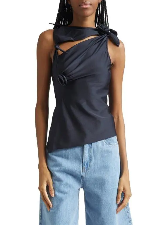Coperni Rosette Cutout Asymmetric Jersey Top - Black Blk