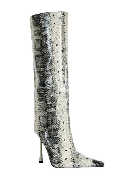 AZALEA WANG Madeye Snakeskin Embossed Knee High Boots - Grey Multi