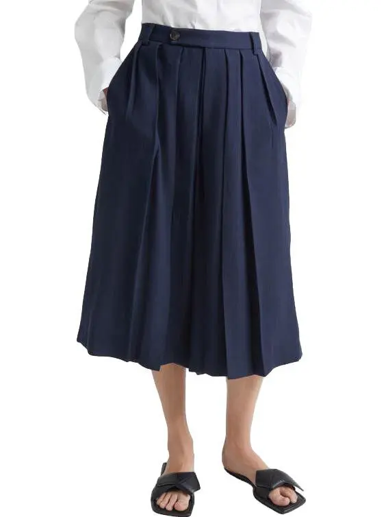 SETCHU Hakama Pleated Virgin Wool Shorts - Navy