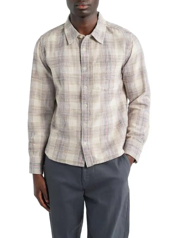 CORRIDOR Rosewood Plaid Cotton Button-up Shirt - Natural