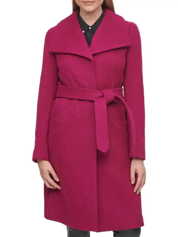Karl Lagerfeld Paris Wool-blend Belted Wrap Coat - Magenta