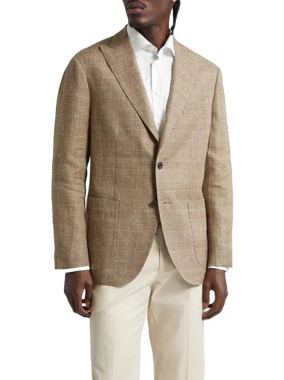 Boglioli K-jacket Tan Glen Check Linen Sport Coat - Beige Prince Of Wales