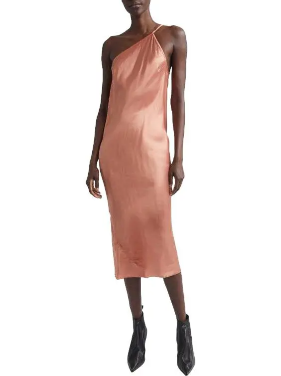 Rick Owens One-shoulder Satin Midi Dress - Coral