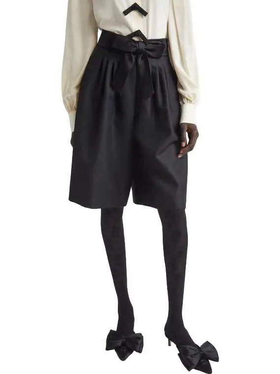 Valentino Garavani Bow Waist Wool & Mohair Bermuda Shorts - Black