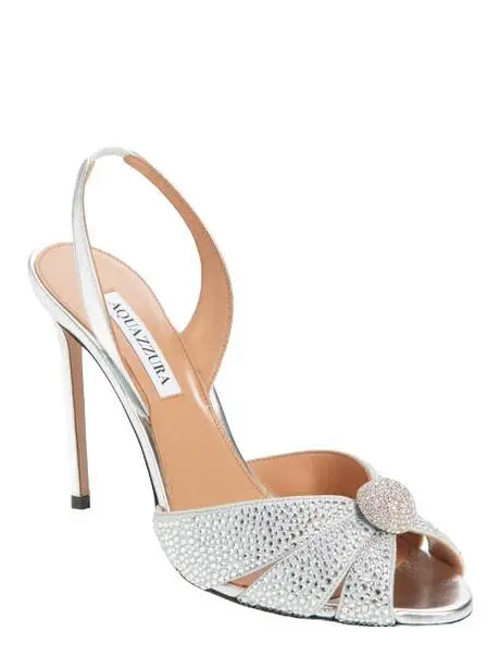 AQUAZZURA Flirt Slingback Sandal - Silver