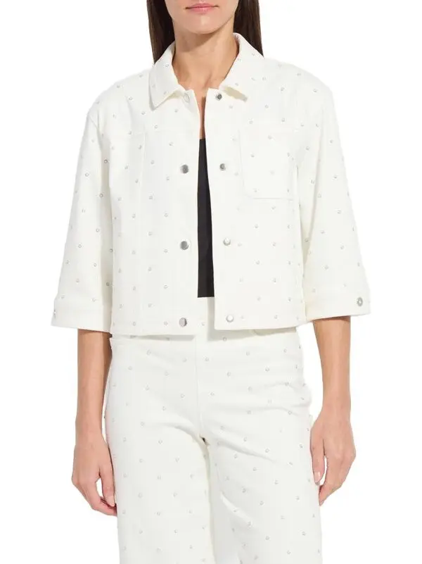 Lyssé Audrey Embellished Crop Denim Jacket - Ecru White