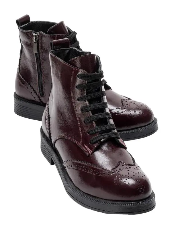 FOREVER & ALWAYS SHOES Nelvy Leather Brogue Boots - Burgundy Patent