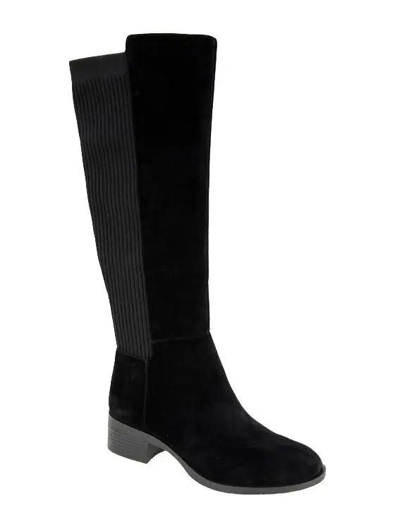 KENNETH COLE Levon Rib Knit Knee High Boots - Black Suede