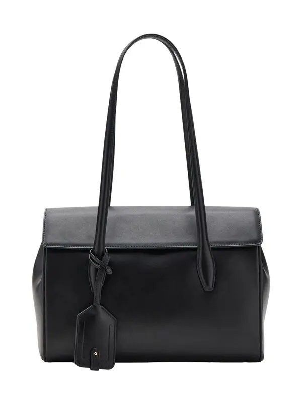 Mango Leather Shoulder Bag With Charm - Black