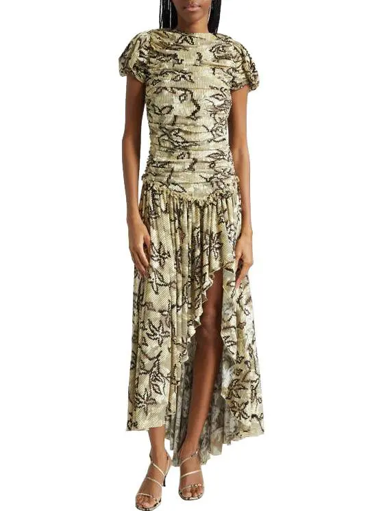 SIEDRES Adeline Floral Open Back Maxi Dress - Ecru/brown