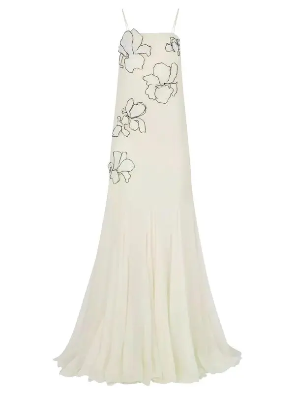 Nina Ricci Flower-appliqués Silk Maxi Dress - Neutrals