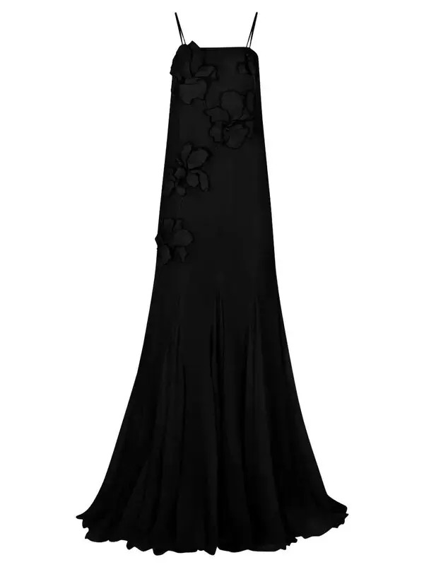 Nina Ricci Embroidered-flowers Silk Maxi Dress - Black