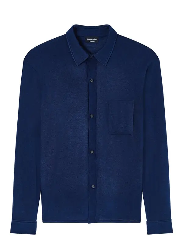 Giorgio Armani Silk Knit Shirt - Navy_blue