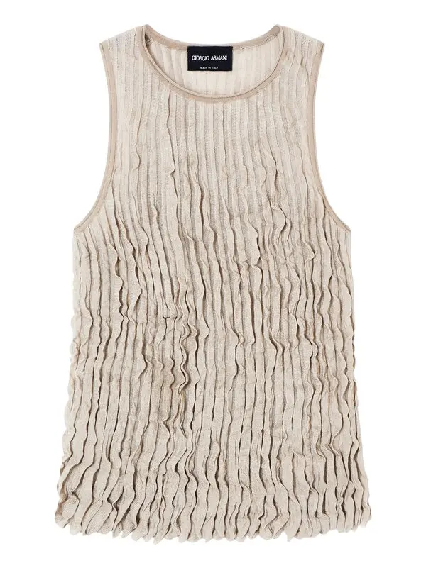 Giorgio Armani Pleated Silk And Lurex Top - Beige