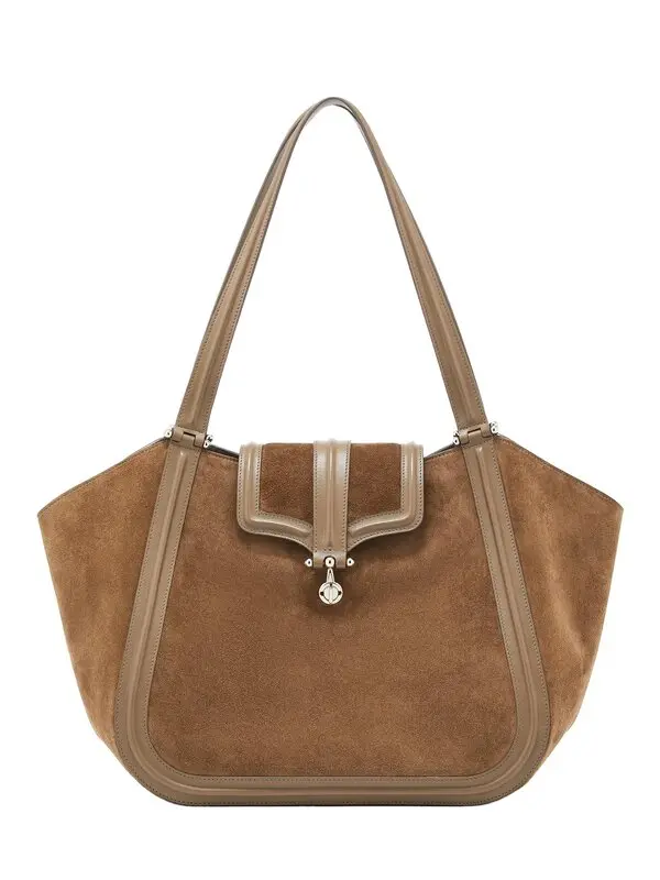 Giorgio Armani Suede Tote Bag With Smooth Leather Trim - Camel