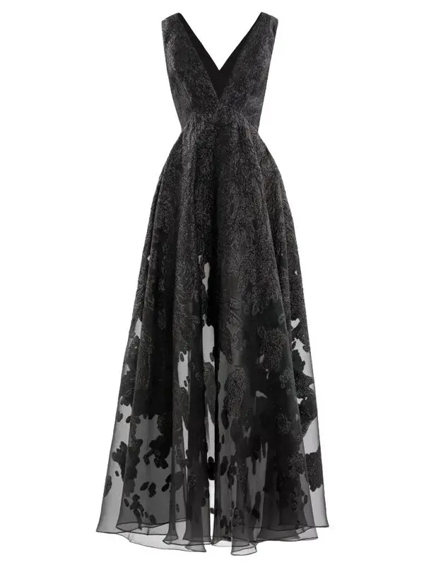 SAIID KOBEISY Brocade V-neck Maxi Dress - Black