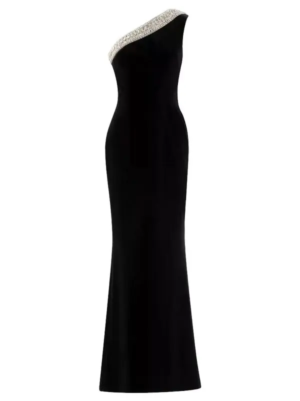 SAIID KOBEISY Crystal Embellished One-shoulder Maxi Dress - Black