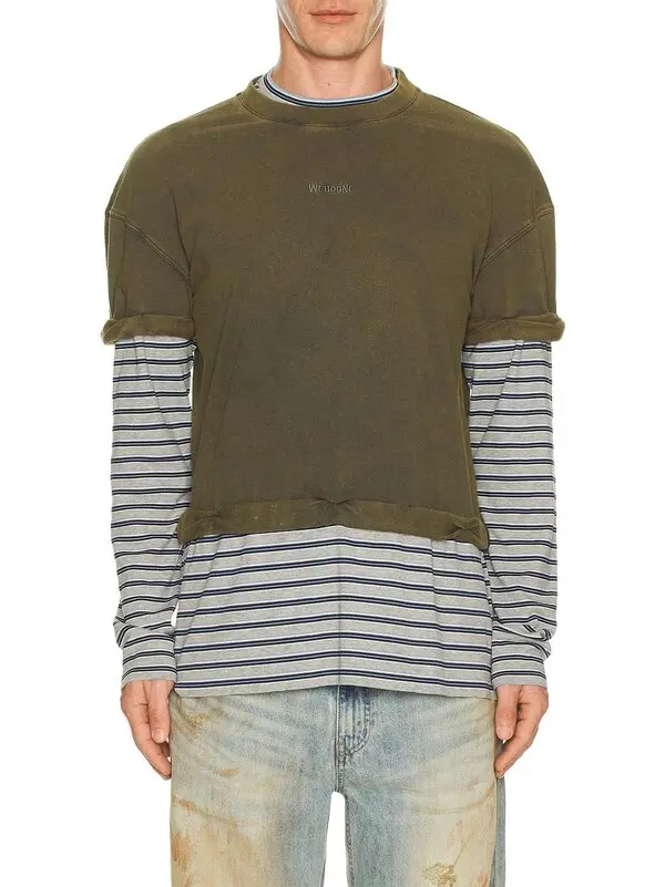 We11Done Layered Striped T-shirt In Green - Grey