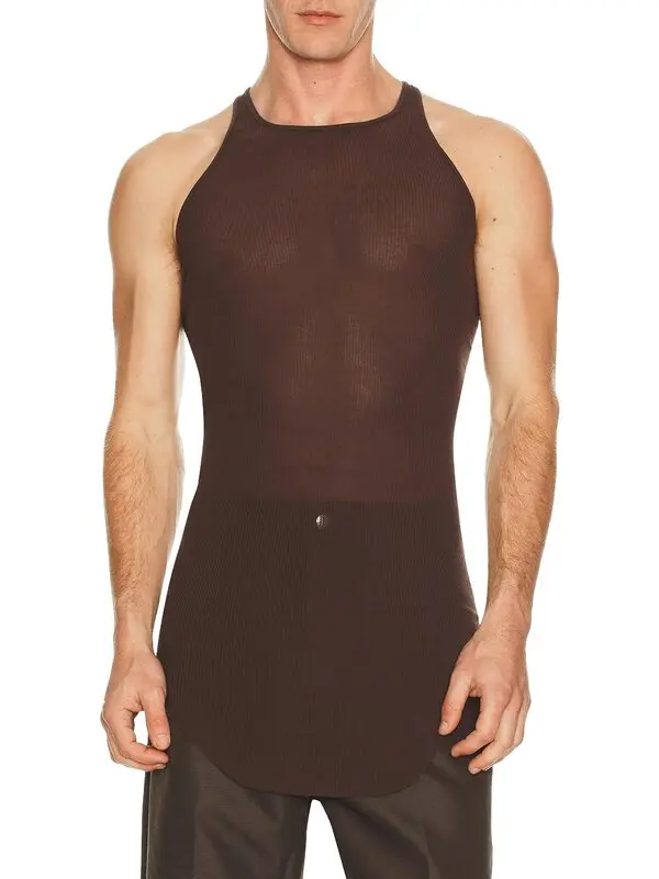 Rick Owens Basic Rib Tank In Brown - Macassar