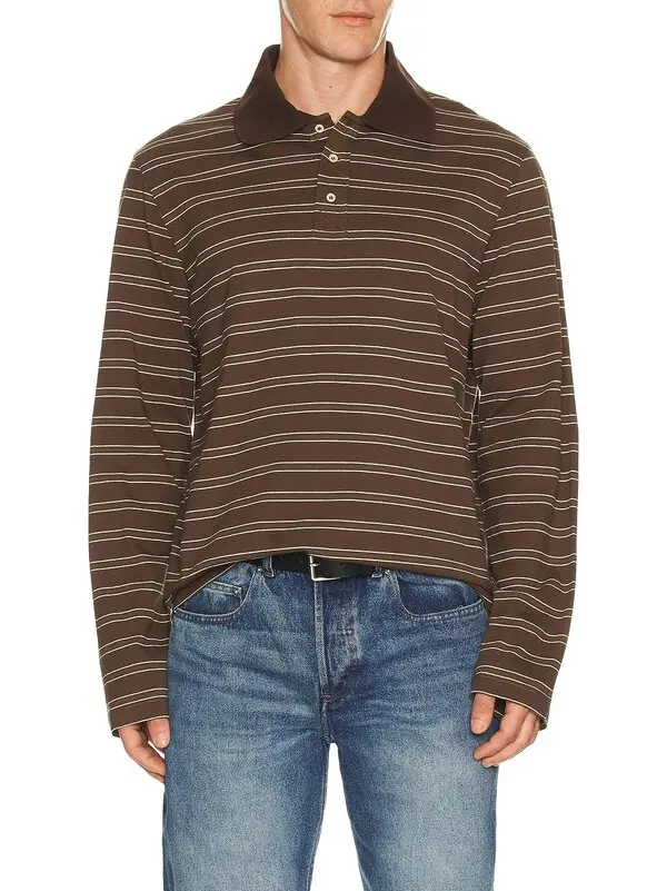 A.p.c. Long Sleeve Stripe Polo - Brown